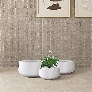 Kante 21.6",16.9",and 12.5" Dia Round Pure White Elegant Planters (Set of 3), Outdoor Indoor Garden Plant Pot with Drainage Hole and Rubber Plug for Home & Patio