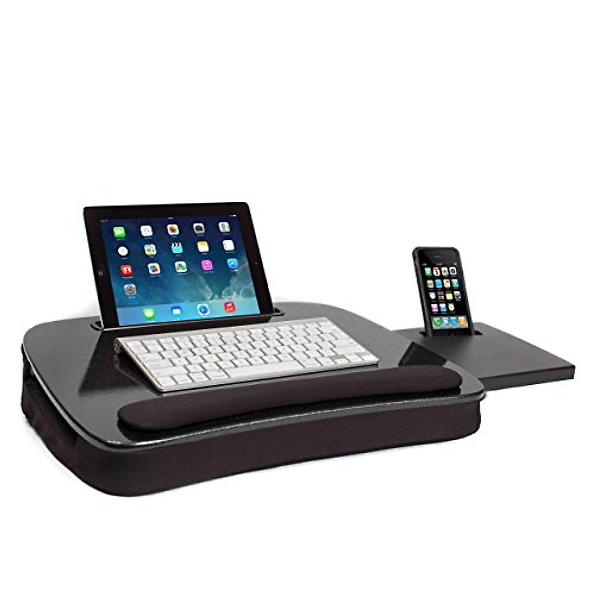 Sofia + Sam Multi Tasking Lap Desk with Memory Foam Cushion | Wrist Rest Cushion | Fits Laptops Up to 15" | Tablets Up to 9.6" | Smart Phones Up to 3.5" | Black Top | Computer Lap Tray