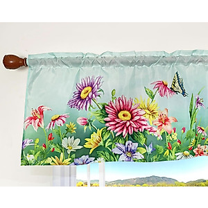 Garden Butterflies Flowers Window Curtain Valance for Spring Summer Everyday Rod Pocket 58 X 18 Inches