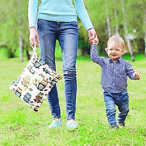 Wet Dry Bag Splice Cloth Diaper Wet Bags Waterproof Double Infant Stroller Travel Small Size Zipper Snap Handing for Swimwear Bathing Suit Baby Kids Reusable (Giraffe and Owls)