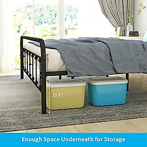 TABU Cal King Platform Bed Frame with Headboard & Footboard, Heavy Duty Metal Bed Frame with Strong Slat Support, Vintage Style Mattress Foundation, No Box Spring Needed (Cal King/Black)