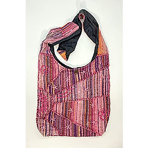 Pink Embroidered Peace and Sunrise Sling Crossbody Purse Boho Handbag Large