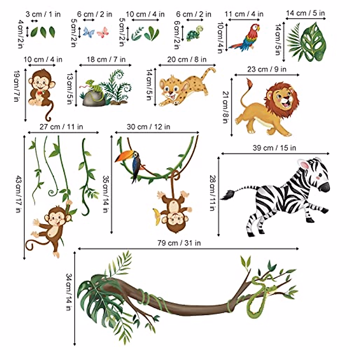 wondever Jungle Animals Wall Stickers Monkey Lion Safari Peel and Stick Wall Art Decals for Kids Bedroom Baby Nursery Living Room