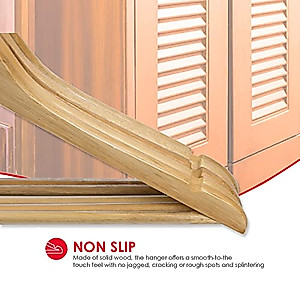 Home Basics 5 Pack Wooden Non-Slip Suit Hangers with Pants Bar – Smooth Finish Solid Wood Coat Hanger 360° Swivel Hook and Cut Notches for Jacket, Pant, Dress Clothes Hangers (Natural)