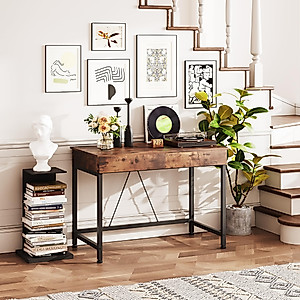 Mexin Small Desk with 2 Wooden Drawers, 40 Inch Home Office Writing Desk, Vanity Desk with Storage, Computer Desk for Bedroom Small Spaces, Desk Table for Office, Kids Study, Makeup, Rustic Brown