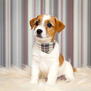 EXPAWLORER Dog Collar and Leash Set - Classic Plaid Dog Bow Tie and Dog Bandana Collar with Bell, Dog Leash Tangle Free, Adjustable Collars for Small Medium Large Dogs Cats, Holiday Ideal Gift