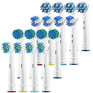 Alayna Replacement Toothbrush Heads for Oral B Braun Electric Toothbrushes - 16 Assorted Brush Head Refills Compatible w/ OralB (4) Cross Clean, Floss, Precision, Sensitive (Fits Most Oral-B Bases)