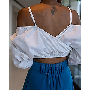 The Drop Women's White Off Shoulder Draped Crop Top by @signedblake, L