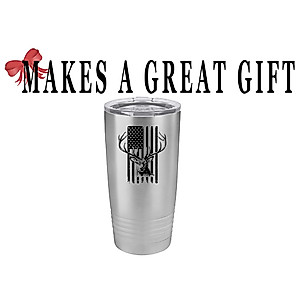 Rogue River Tactical USA Flag Buck Hunting 20 Oz. Travel Tumbler Mug Cup w/Lid Vacuum Insulated Hot or Cold United States Deer