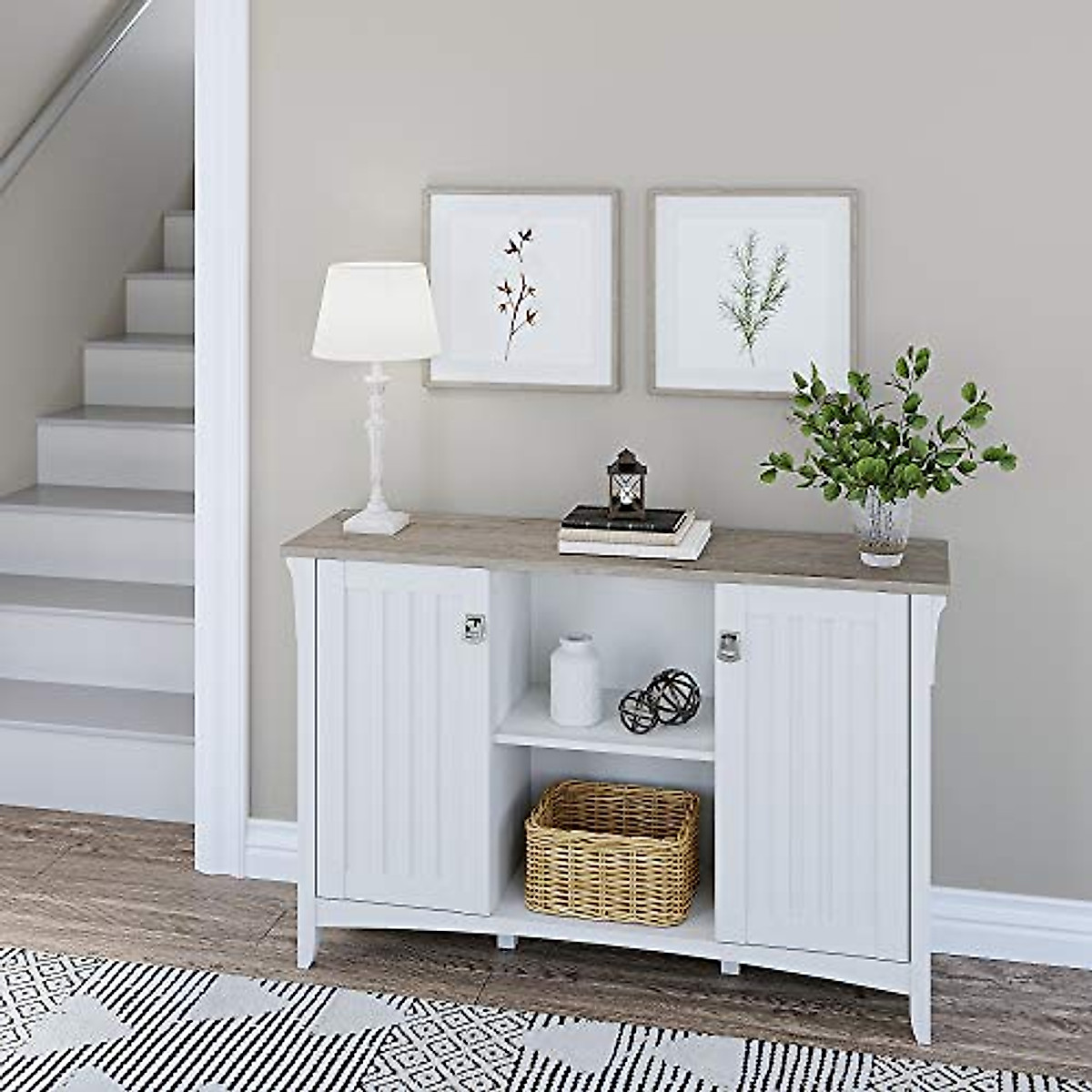 Bush Furniture Salinas Accent Storage Cabinet with Doors, Pure White and Shiplap Gray