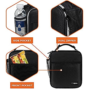 OPUX Premium Insulated Lunch Box, Soft School Lunch Bag for Kids Boys Girls, Leakproof Small Lunch Pail Men Women Work, Reusable Compact Cooler Tote Lunchbox for Office Adult, Black