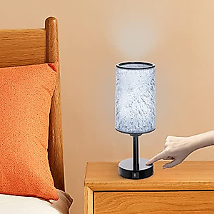 JASMINER Grey Bedside Lamp Table Hard Resin Touch Control Lamp with USB C&A Charging Ports Marble Texture Small Nightstand for Livingroom Bedroom Read Office Work