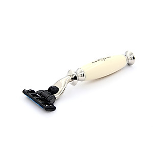 Edwin Jagger S81M587AMZ Imitation Ivory & Nickel Classic Shaving Set with Pure Badger Shaving Brush and Mach 3 Razor for Shaving Cream or Soap for Men