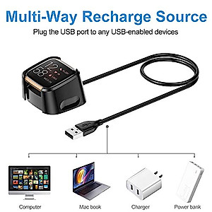 QIBOX Charger Compatible with Fitbit Versa 2 (Not for Versa/Versa Lite), 2-Pack Replacement USB Charging Cable Dock Stand for Versa 2 Health & Fitness Smartwatch, 3Ft Sturdy Power Cord