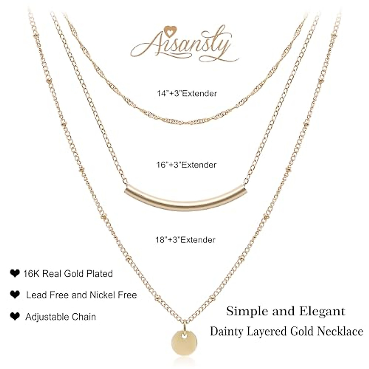 Aisansty Layered Coin Tube Pendant Choker Necklaces for Women Dainty Gold Plated Layering Chain Necklace Set