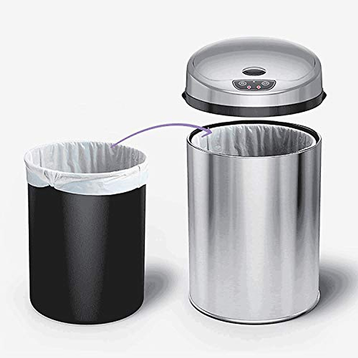 ZYJBM Smart Induction Trash Can Drum-Shaped Automatic Trash Can with Lid Stainless Steel Household Trash Can for Living Room Kitchen Bathroom Trash Can (Color : E, Size : 12L)