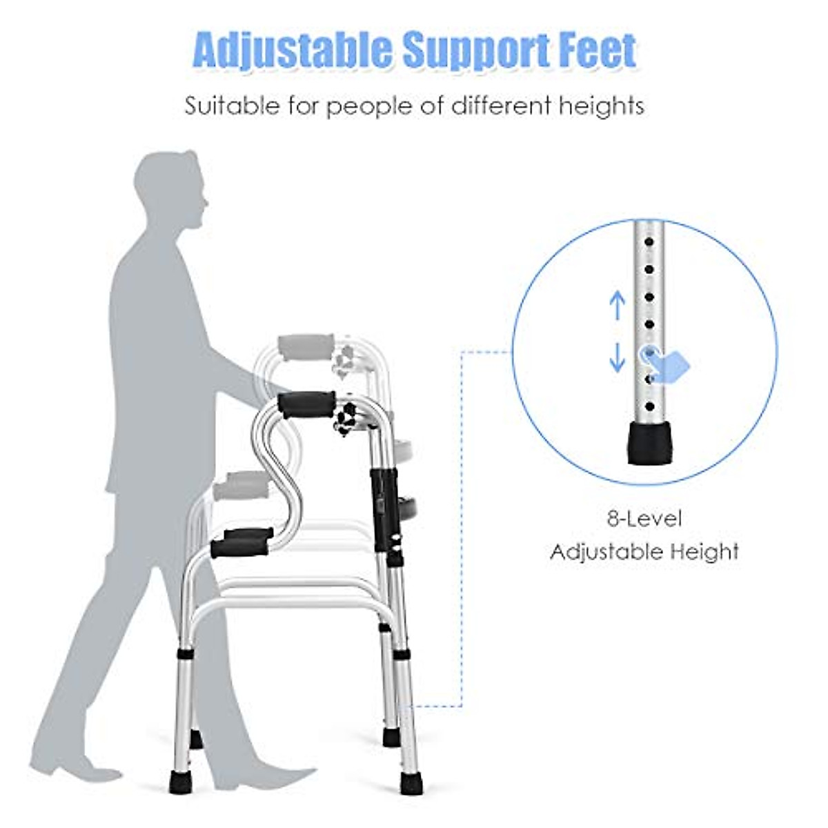 Goplus 3-in-1 Stand-Assist Folding Walker, 400LBS FDA Certification Heavy Duty Walking Mobility Aid, Can be Used as Toilet Safety Rail, Height Adjustable Narrow Drive Walkers for Seniors Elderly Adult