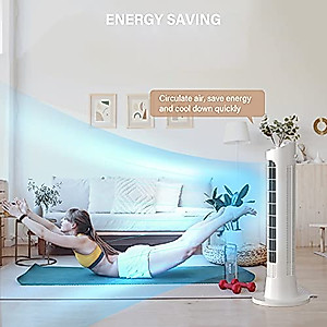 Bruce & Shark 32" White Tower Fan, Oscillating 120 °Tower Fan Quiet Tower Fan Air Supply Outdoor Sleeping Low Noise for Home Bedroom Office Room