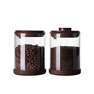 Ankou Glass Coffee Canister 900ml x 2 Jar, Airtight Food Storage Container with Pop Lid, Kitchen High Borosilicate Glass Contianers For Tea Coffee Bean Sugar
