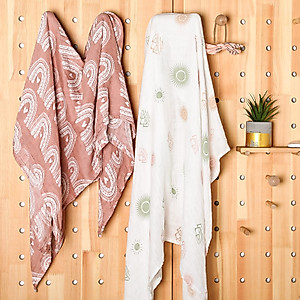 Tatuo 8 Pcs Baby Receiving Blanket Cotton 47 x 47 Inches Muslin Swaddle Blankets 4 Headband 4 Baby Swaddle for Newborns Accessories Set Breathable Soft Flamingo Flower Blankets(Boho Rainbow)