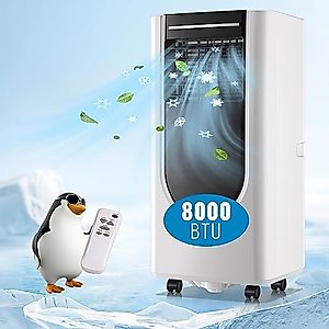 Portable Air Conditioner WANAI 8,000 BTU ASHARE Portable AC Unit, Built-in Dehumidifier & Fan Mode, Remote Control and Window Installation Kit Included, LED Display, for Home Office Garage Business