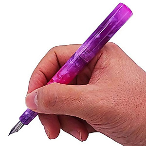 Delike Fountain Pen Fine Nib & Glass Dip Pen Gradient Violet Celluloid, Mini Pocket Travel Writing Gift Pen for Business Signature ,Art and Sketch