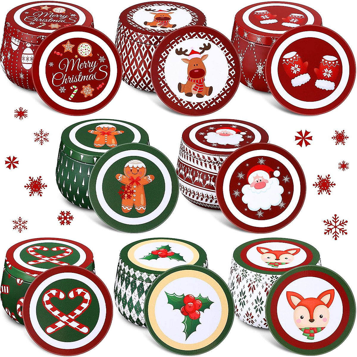 Uiifan 48 Pcs Christmas Candle Tins Cookie Tins Metal Candles Tin Gifts Jars with Lids 8 oz Candy Tinplate Retro Tins Round Containers for Candle Holiday Gift Giving Treat Biscuits Party Favors