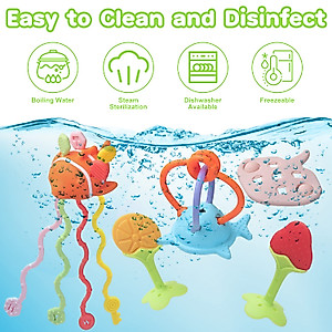 Baby Teether Toys for 12-18 Months, Montessori Sensory Teething Toys for Babies 1+ Year Old, Infant Car Seat Toys Pull String Activity Silicone Toy Fish Shape Chew Toys for Boys Girls, BPA Free