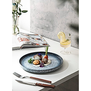 S&Q'S CERAMICS S&Q Ceramic Dinner Plates Set of 6, 10.5 inch Ceramic Stoneware Dinnerware Serving Dishes for Kitchen, Microwave and Dishwasher Safe, Scratch Resistant (Dark Blue)