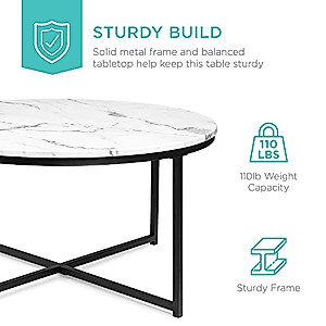 Best Choice Products 36in Faux Marble Accent Table, Modern End Table, Large Coffee Table Home Decor for Living Room, Dining Room, Tea, Coffee w/Metal Frame, Foot Caps, Designer - White/Black