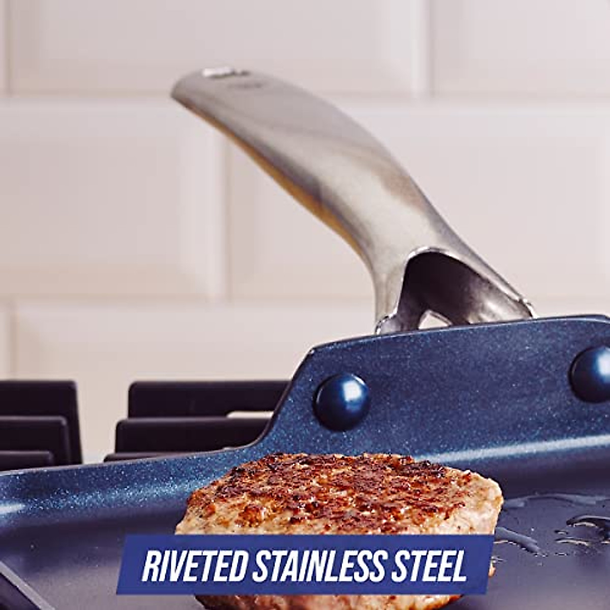 Blue Diamond Cookware Diamond Infused Ceramic Nonstick, 11" Griddle Pan, PFAS-Free, Dishwasher Safe, Oven Safe, Blue