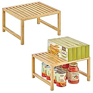 mDesign Wooden Stackable Storage Shelf - Food and Kitchen Organizer for Cabinet, Pantry Shelves, Countertop, Cabinet - Echo Collection - 2 Pack - Natural Bamboo