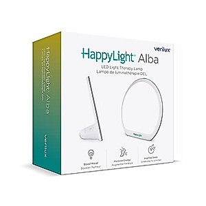 Verilux® HappyLight® Alba - New Round UV-Free LED Therapy Lamp, Bright White Light with 10,000 Lux, Adjustable Brightness, Color, and Countdown Timer