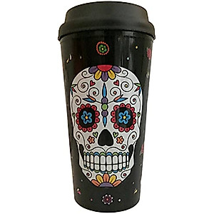 Farmhouse Treasures Day of the Dead, Sugar Skull Double Walled Travel Cups, Set of 2