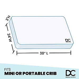 Delta Children Twinkle Stars 3-Inch Mini/Portable Crib Mattress - Premium Sustainably Sourced Fiber Core - Waterproof - GREENGUARD Gold Certified (Non-Toxic) - Trusted 10 Year Warranty - Made in USA