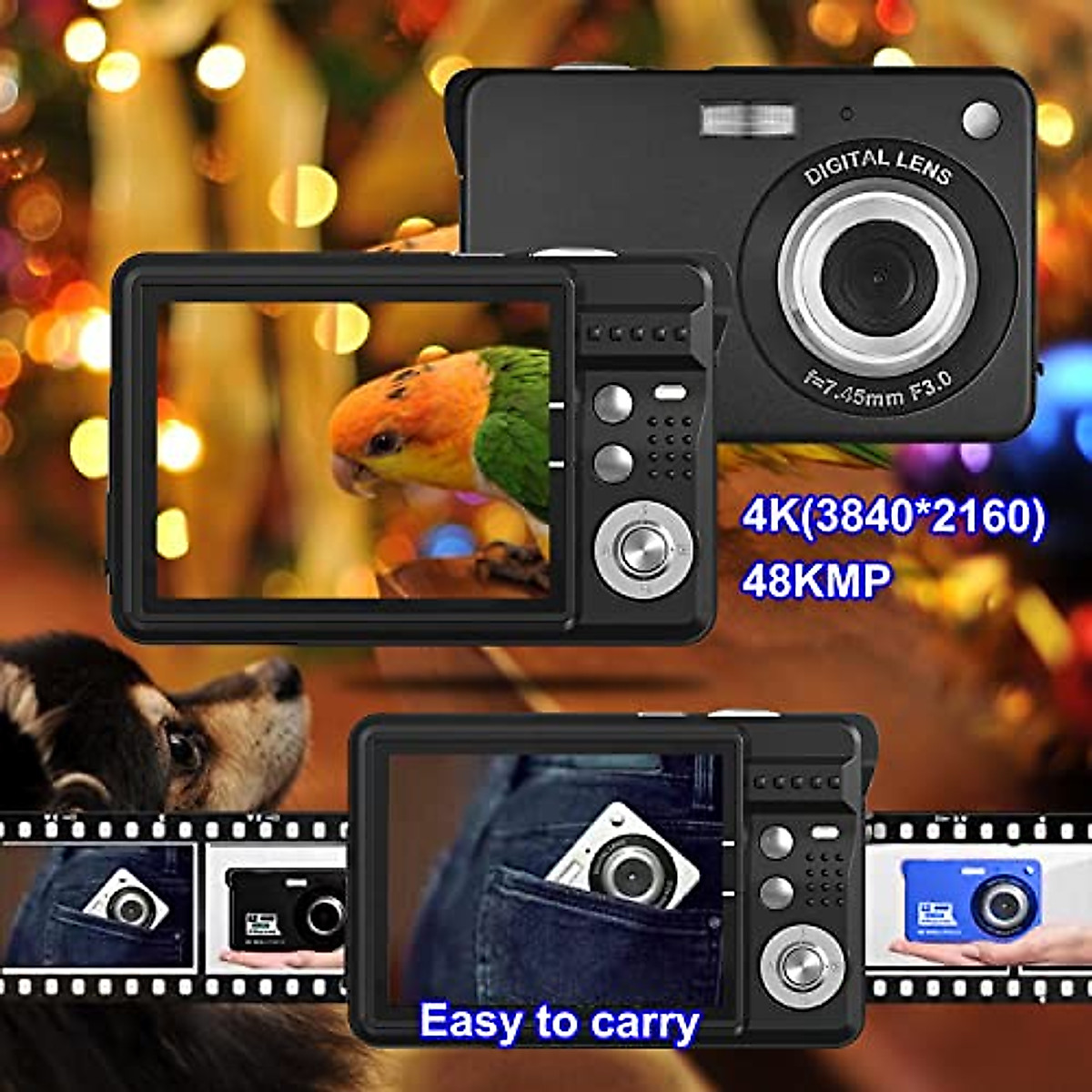 Digital Camera,4k 48 MP Mini Kid Camera,Video Camera 2.7inch Digital Zoom,Pocket Camera for Beginners