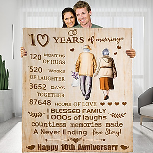 BLAMEZI Romantic Marry 10th Anniversary Fleece Throw Blankets Gift, 10 Year Anniversary Wedding Valentine Gifts for Her Wife Husband Mom Dad Girlfriend