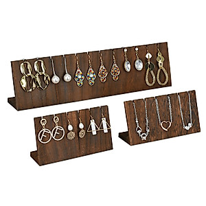 MOOCA Stunning 3-Piece Wooden Jewelry Display Stand Set - Versatile Earring and Pendant Organizer | Elegant Jewelry Stand, Rack, and Holder for Earrings | Holds up to 12 Pairs, Brown Color