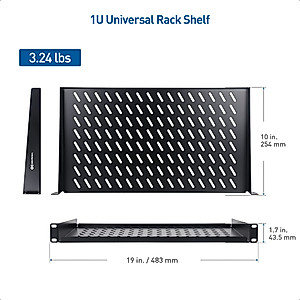 Cable Matters 1U Server Rack Shelf for 19" Rack & Cabinet, 10" Depth with 55lbs Weight Capacity (Rack Mount Shelf) in Black