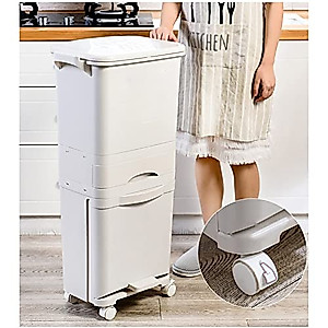 taimowei 42L Waste Bin Trash Can Dustbins Wheel Pedal Type with Lid 3-Layer Paper Basket Kitchen 42X28.2X112.2CM