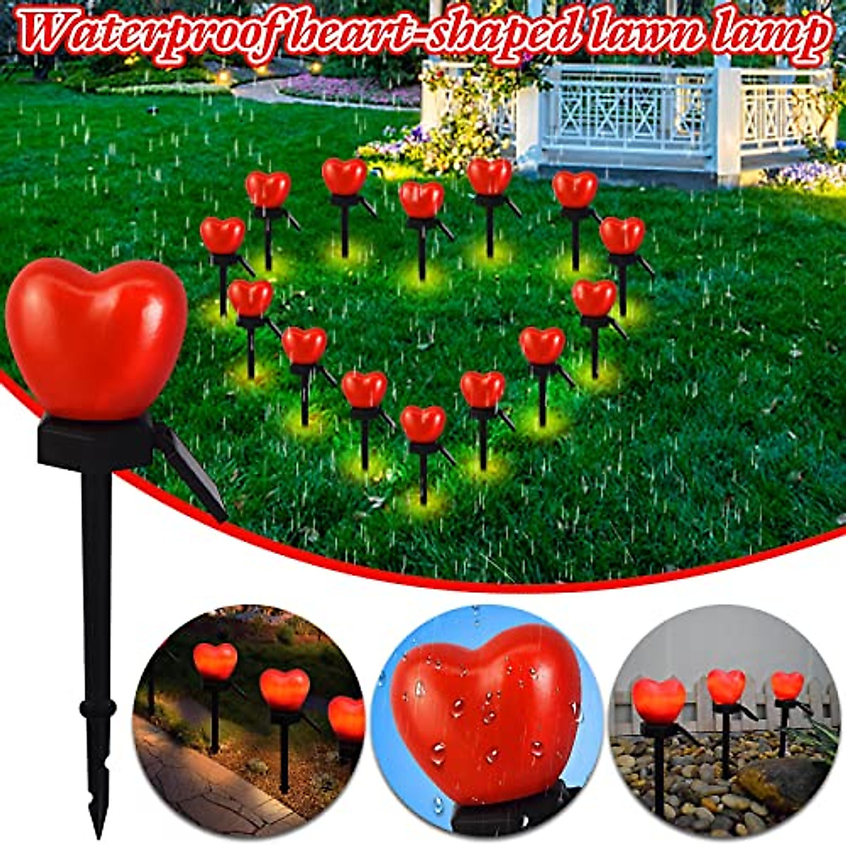 Valentine's Day Decors Outdoor Solar Garden Lights Stakes Heart Shape Lights for Patio Lawn Pathway Backyard, 1 PCS