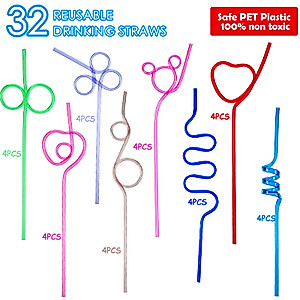 Valentines Day Cards, 32 Pack Crazy Straws Bulk, Silly Straws for Kids Colorful Valentine Exchange Cards Loop Reusable Drinking Straws Valentine Gifts for Classroom Boys Girl School Party Game Favor