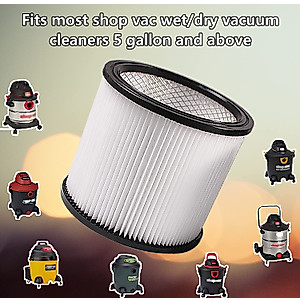 KTSIM Replacement Filter Compatible with Shop-Vac 90304 90350 90333 90585, with Lid and 2PCS Foam Sleeve, fits most Wet/Dry Vacuum Cleaners 5 Gallon and above