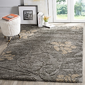 SAFAVIEH Florida Shag Collection Area Rug - 6' x 9', Grey & Beige, Floral Design, Non-Shedding & Easy Care, 1.2-inch Thick Ideal for High Traffic Areas in Living Room, Bedroom (SG464-8013)