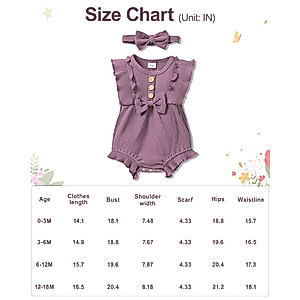 YALLET Newborn Baby Girls Clothes 0-18M Infant Girl Outfits Cute Little Girl Jumpsuit Button Solid Color Romper + Headband