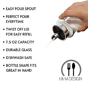 J&M DESIGN Sugar Dispenser with Pour Spout & Shaker For Coffee, Cereal Bowl, Tea & Baking Lid for Easy Spoon Measuring Pour - 7.5oz Glass Jar Container - Dishwasher Safe