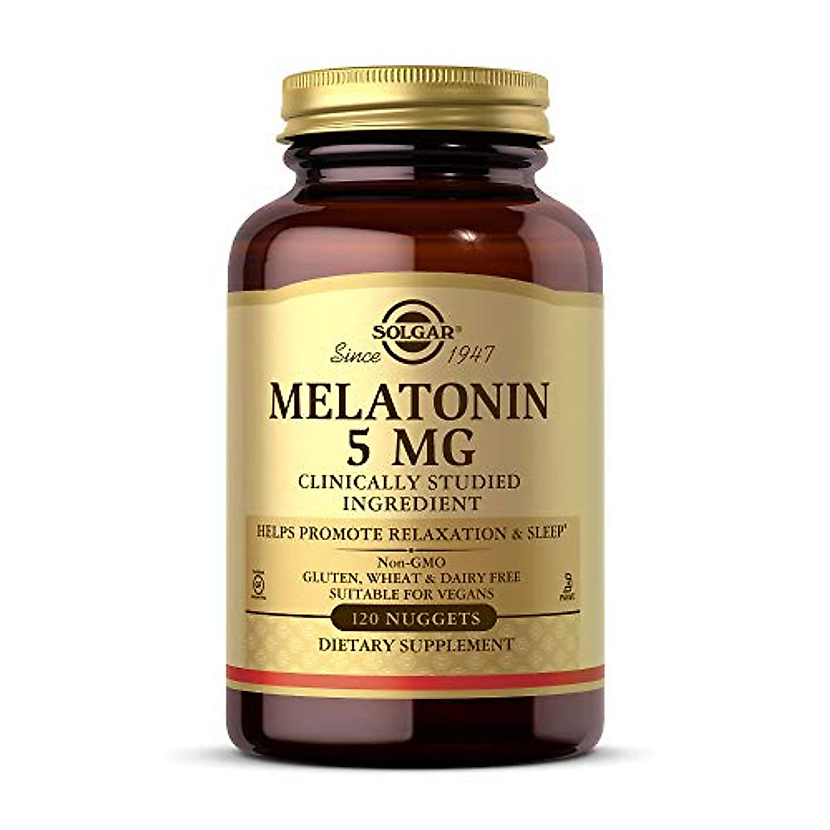 Solgar Melatonin 5 mg, 120 Nuggets - Helps Promote Relaxation & Sleep - Clinically-Studied Melatonin - Supports Natural Sleep Cycle - Vegan, Gluten Free, Dairy Free, Kosher - 120 Servings
