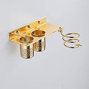 Adhesive or Drilling Blow Dryer Holder Bathroom Storage Shelf Comb Hair Tools Organizer Gold Color
