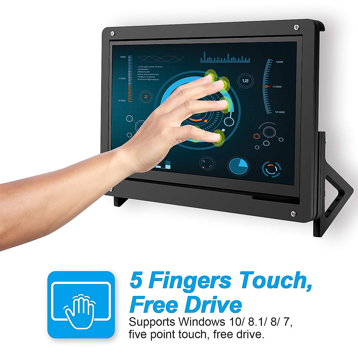 kuman for Raspberry Pi 7 Inch Capacitive Touch Screen, LCD HDMI Input 1024x600 Display with Case Stand