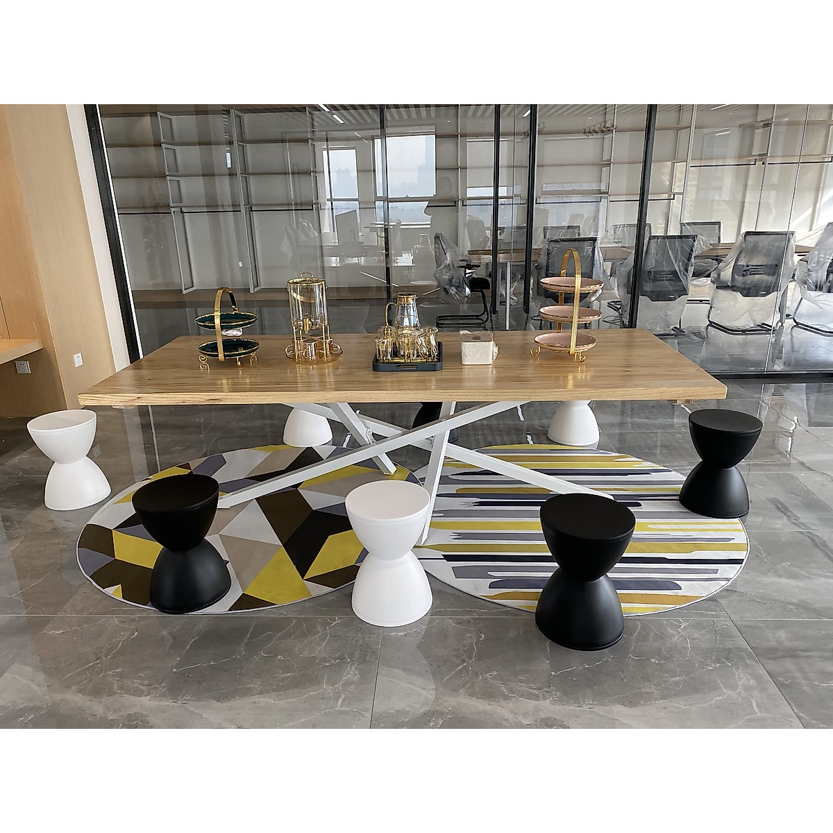 SUSUO 6.5ft x 31.5 inch Rectangle Solid Wood Dining Table Modern Dining Table Leisure Coffee Table in Modern White, Stylish Kitchen Dining Room Office Room Furniture